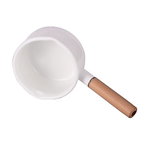 IMEEA Saucepan Enamel Sauce Pan with Dual Pour Spout Enamel Milk Pan Butter Warmer Milk Pot Small Soup Pot Wooden Handle, 1.05 Quart