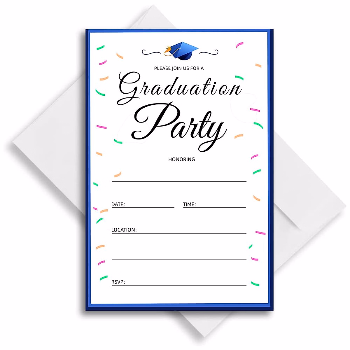LoaHak Graduation invitations blue with envelopes Grad Celebration Announcement Cards 20 Pack (003) (GRAD(077))