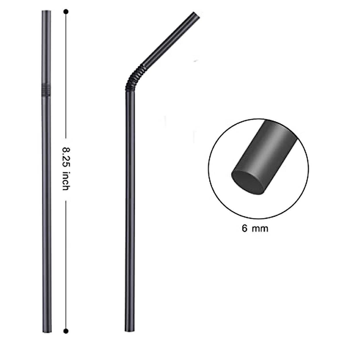 200 Count 100% Plant-Based Compostable Black PLA Straws-KTOB Biodegradable Flexible Drinking Straws - A Fantastic Eco Friendly Alternative to Disposable Plastic Bendable Plasticless Straws