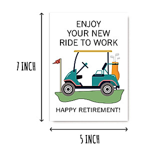 OystersPearl Enjoy Your New Ride To Work Golf Card With Golf Cart - Happy Retirement Card For Golfer - Meaningful Gift Cards - Happy Birthday Card, 5 x 7 inches