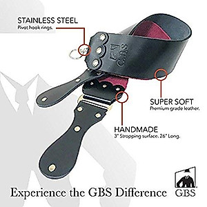 G.B.S Ultra Wide Straight Razor Strop Handmade Barber Leather Razor Strop for Sharpening Razor, Knives Dual Sharpening Strap Black and Maroon with Fine Edges blades 3" x 26" for Men