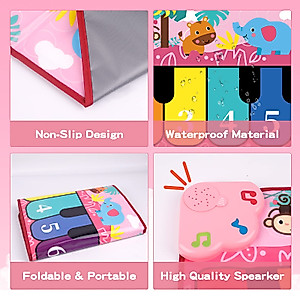 M SANMERSEN Piano Mat for Kids, Keyboard Music Dancing Play Mat with 5 Animal Sounds Electronic Touch Musical Playmat Game Toy Early Education Learning Toys Gift for Toddler Girls and Boys - Pink