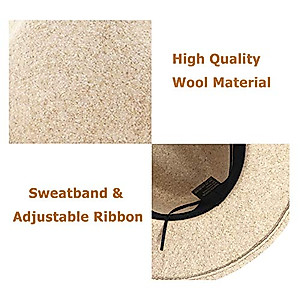 Lisianthus Womens Classic Wool Fedora with Belt Buckle Wide Brim Panama Hat B-Beige