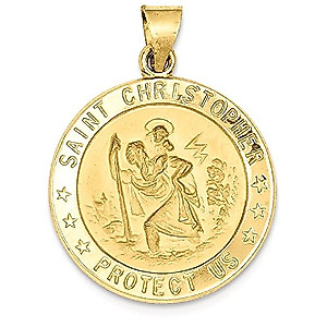 IceCarats 14K Yellow Gold Saint Christopher Medal Patron of Travelers Athletes Protection Necklace Christian Religious Pendant Faith Charm 32mm x 22.75mm Only
