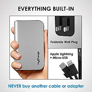 myCharge Portable Charger for iPhone – Hub 10050 mAh Internal Battery Built in Cable (Lightning, Micro USB) Power Bank Fast Charging Wall Plug USB Battery Pack External Cell Phone Backup, 55 Hrs