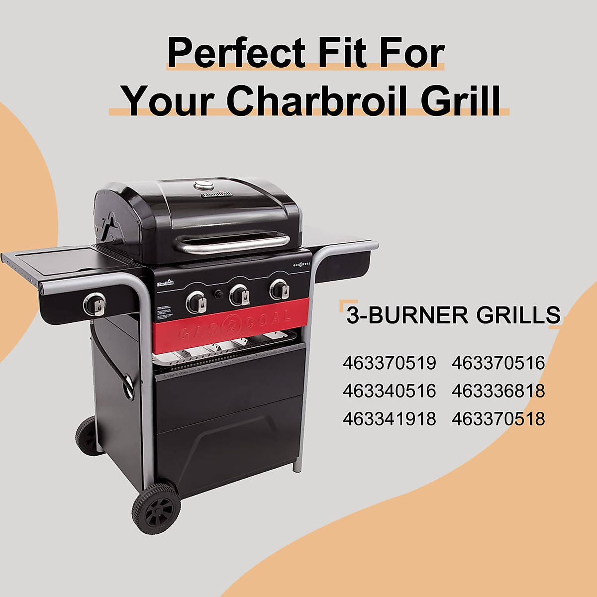 Adviace Grill Replacement Parts for Charbroil Gas2Coal 463370519, 463370516, 463340516, 463336818, 463341918, 463370518, 16 15/16'' Grates, Grill Burner, Heat Shield Plates, Crossover Tubes, Igniters.