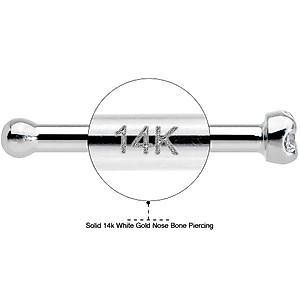 18 Gauge 1/4" Solid 14k White Gold 1.5mm (0.015 cttw) Genuine Diamond Nose Stud Bone