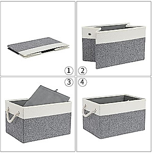 ACECHA Fabric Storage Bins for Organizing, 3 Pack Large Closet Storage Bins with Dual Handles for Home Storage Shelves, Toys, Clothes (Black Gray)