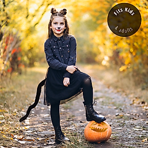 4E's Novelty Cat Tail Costume Accesories, 25" Furry Black Tail for Furry Costume, Cosplay, Halloween Cat Costume Adult Women & Kids Girls