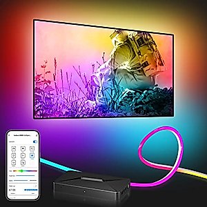 Aubess HDMI 2.0 Sync Box & TV Neon Rope Backlight Kit, WiFi Immersion TV LED Backlights That Compatible with Alexa & Google Assistant for 65" TVs. Fancy Sync Box LED Lights That Sync with TV Picture