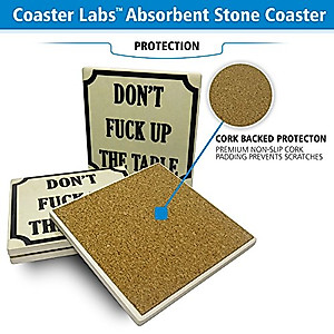 Absorbent Stone Drink Coasters - Funny Coasters for Drinks - Huge 4.25 Inch Square Ceramic Stone with Cork Backing Coaster