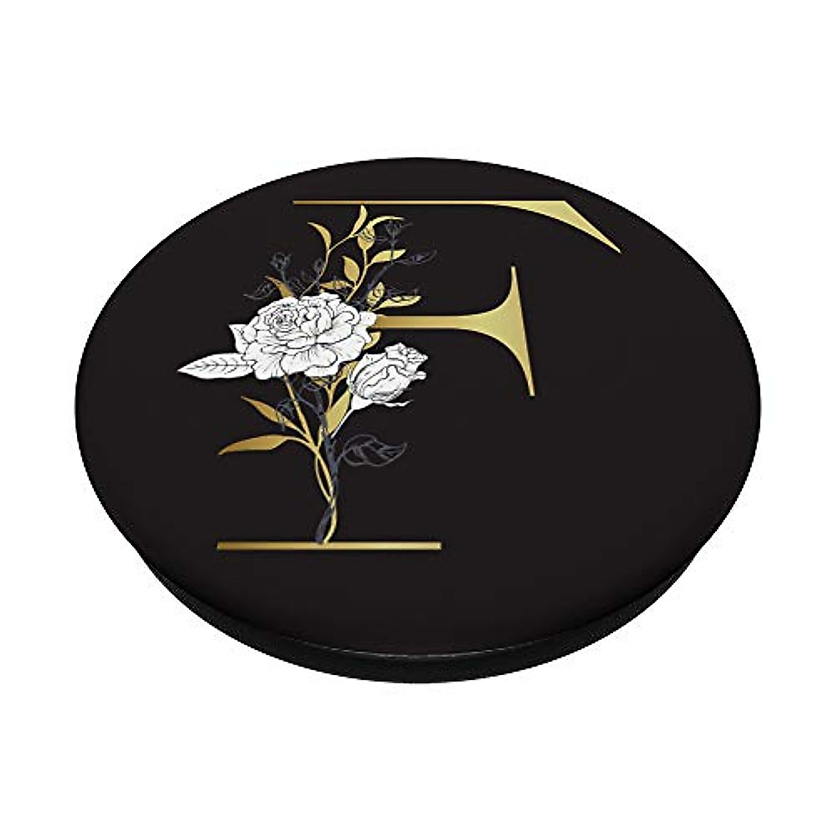 Initial F Monogram Chic Black Background Floral Letter F PopSockets Grip and Stand for Phones and Tablets