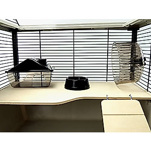 Little Friends Grosvenor Rat and Hamster Cage with Wooden Shelf and Ladder, Large, 77 x 47 x 36 cm, Silver/ Black