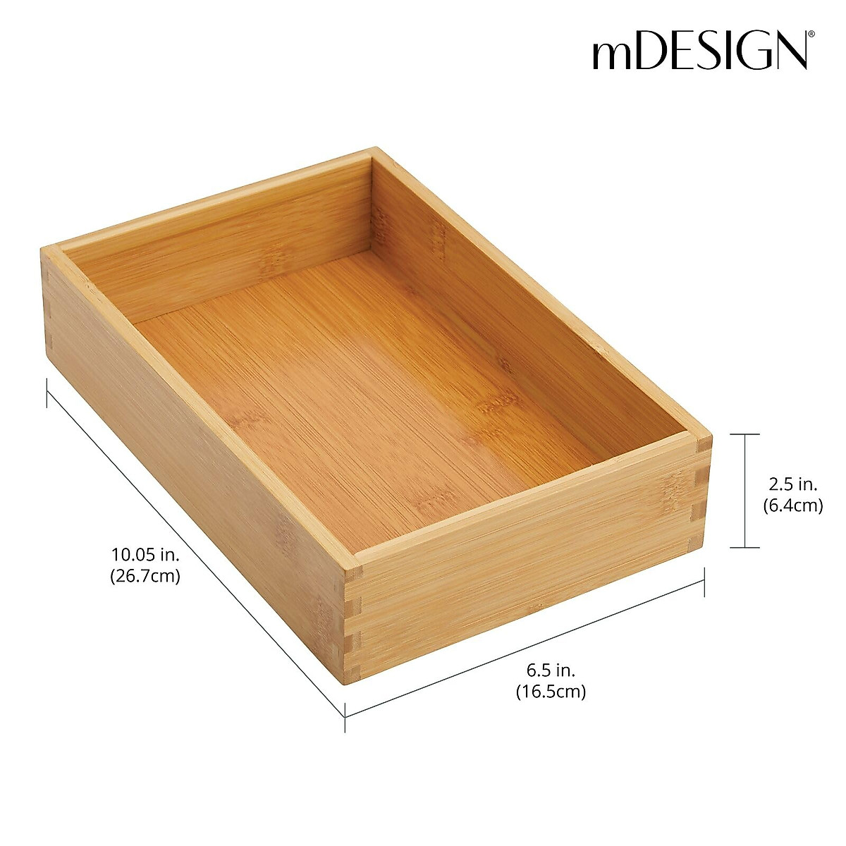 mDesign Bamboo Wood Drawer Organizer Box Tray for Kitchen, Drawers, Utensil Storage Countertops, Shelves, and Pantry; Holds Flatware, Cooking Utensils - Echo Collection - 6 Pack - Natural