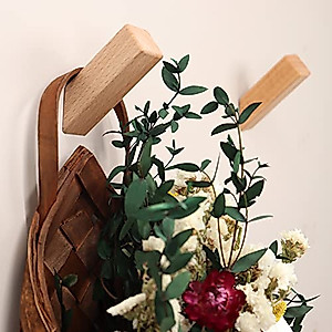 OHIYO Wood Wall Hooks 2 Pack Natural Wooden Hooks Wall Mounted Coat Hooks for Wall Natural Hat Hooks Heavy Duty Wall Hooks for Hanging Hat & Bag & Coat Decorative Hooks Wall Towel Hooks(Beech Wood)