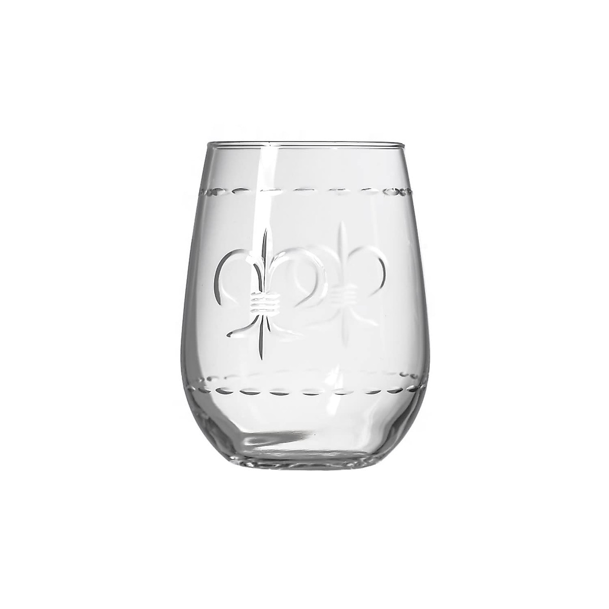 Rolf Glass Fleur De Lis Stemless Wine Tumbler 17 ounce - Stemless Wine Glasses - Lead-Free Glass - Etched Tumbler Glasses - Proudly Made in the USA (Set of 4)