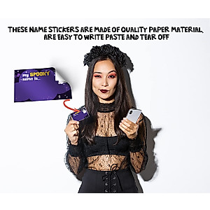 Halloween Theme Games - What's Your Spooky Name, 1 Sign with Stand and 50 Name Stickers, Halloween Party Game and Activity for Kids，Party Games，Baby Shower Games，Classroom Activity (HW001A)