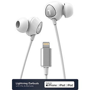 Thore iPhone Earbuds with Lightning Connector MFi Certified by Apple Earphones (V100) Wired in-Ear Headphones with Volume Control & Mic for iPhone X, XS, XR, 11, 12, 13, 14 Pro Max (White Silver)
