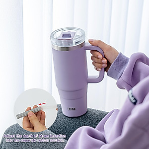 TYESO 30 oz Tumbler with Handle, Straw and Lid - Leak Resistant Insulated Stainless Steel Water Bottle, Car Cup Holder Friendly Travel Coffee Mug Purple - Gifts for Men & Women