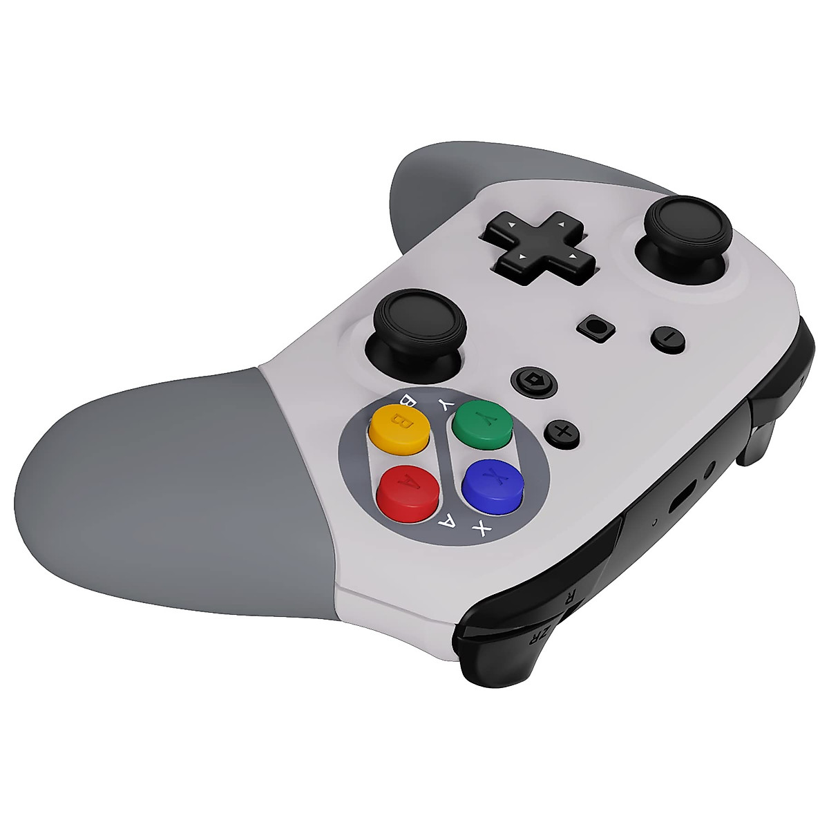 eXtremeRate SFC SNES Classic EU Style Faceplate Backplate Handles for Nintendo Switch Pro Controller, Soft Touch Replacement Grip Housing Shell Cover with Colorful ABXY Buttons for Nintendo Switch Pro