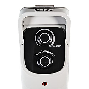 Comfort Zone Oil-Filled Radiator Space Heater, Radiant, Electric, Never Refill, Adjustable Thermostat, Tip-Over Switch & Overheat Protection System, Ideal for Home, Bedroom, & Office, 1,500W, CZ8008N