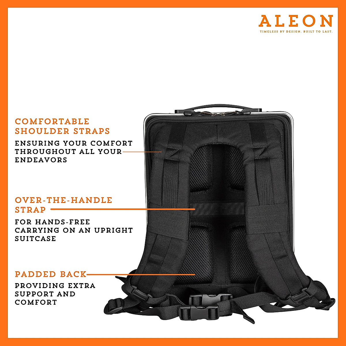 ALEON 17" Hybrid Aluminum Backpack for men and women. Fits up to 16" Laptop. Business Travel Laptop Backpack- Black