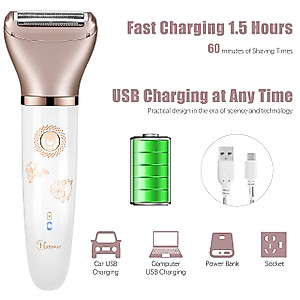 Electric Razor for Women, Laintene 2 in 1 Wet & Dry Hair Removal Trimmer, Waterproof Body Hair Groomers Lady Shaver for Legs, Underarms, Armpit, Face (Rose Gold)