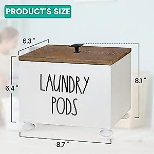 Rustic Wood Laundry Pods Holder Container with Lid for Laundry Room Decor and Accessories, Laundry Detergent Pod Holder Storage Dispenser, Space Saving Laundry Room Organization and Storage