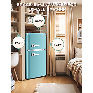 Anypro 3.2 Cu.Ft Compact Refrigerator, Mini Fridge with Freezer, Retro Double Door Small Fridge, 7 AdjustableTemperature Settings, Removable Shelves, Small Refrigerator for Dorm, Office, Bedroom, Blue