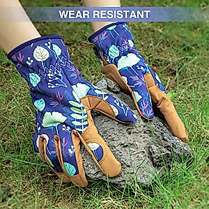 Leather Gardening Working Gloves for Women, Abrasion Garden Gloves Scratch Resistant Breathable for Weeding, Digging, Planting, Raking & Mowing (Medium)