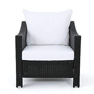 Christopher Knight Home Antibes Outdoor Wicker Club Chairs with Water Resistant Cushions, 2-Pcs Set, Black / White Cushion