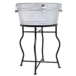 BirdRock Home Galvanized Beverage Tub with Stand - Bottle Opener - Party Drink Holder - Wooden Handles - Outdoor or Indoor Use - Free Standing
