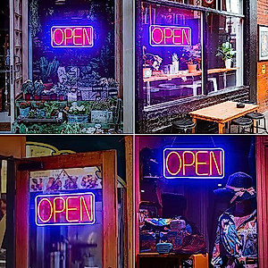 KANAYA 20 Inch Open Sign, LED Open Signs for Business Dimmable, Bright Neon Open Sign Window Storefront for Restaurant Hotel Salon Bar Cafe Office, Power Adapter Included (Red&Blue/Horizontal)
