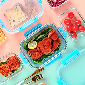 UMI UMIZILI Glass Food Storage Containers with Lids, 10 Pack Leakproof Glass Meal Prep Containers Airtight Stackable Glass Containers for Leftover, Fruit, Vetageables, Dishwasher Safe