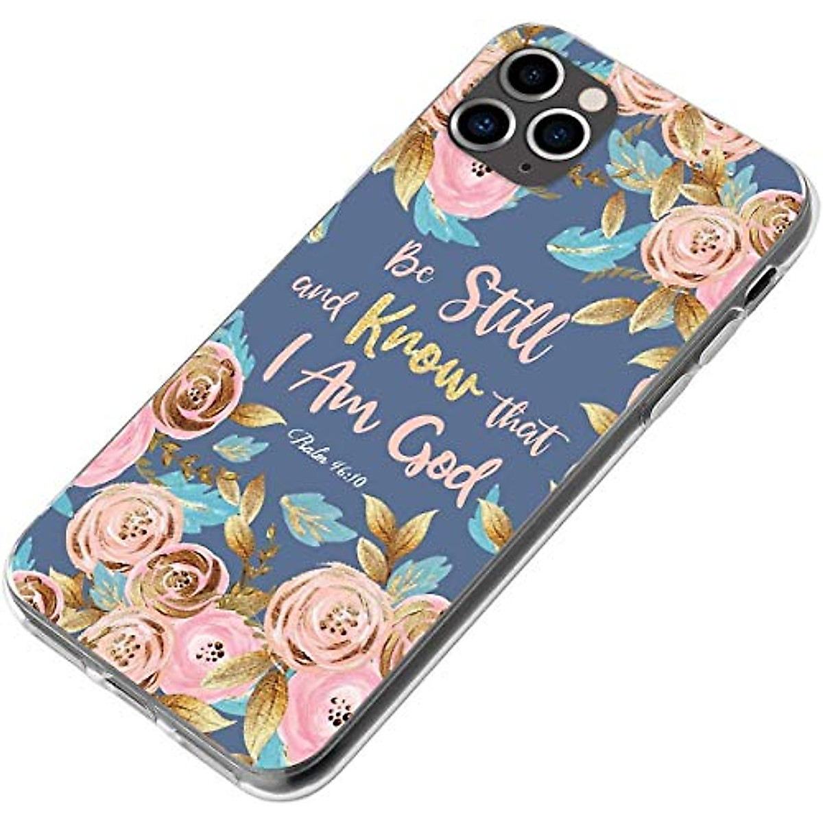 Melyaxu Bible Quote Case for iPhone 12 / iPhone 12 Pro, Be Still and Know That I am God - Psalm 46:10 Phone Case, Watercolor Floral Soft TPU Slim Bumper Girls Protective Cover Design