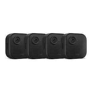 Blink Outdoor 4 (newest model), Wire-free smart security camera, two-year battery life, two-way audio, HD live view, enhanced motion detection, Works with Alexa – 4 camera system