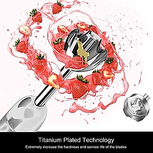 MegaWise Pro Titanium Reinforced 3-in-1 Immersion Hand Blender, Powerful with 80% Sharper Blades, 12-Speed Corded Blender, IncludingWhisk and Milk Frother (Black Or Red)