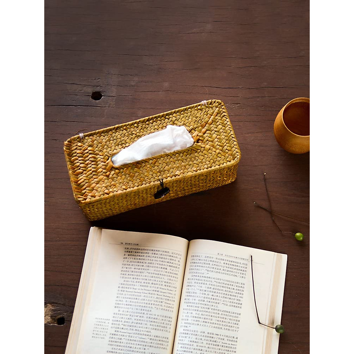 Seagrass Tissue Box Cover Rectangular Woven Napkin Holder Decorative for Bathroom Farmhouse (Natural, 10 x 5.5 x 4.2 Inch)