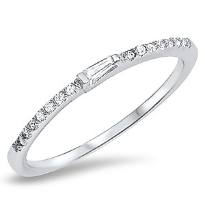 Thin White CZ Wedding Ring New .925 Sterling Silver Stackable Band Size 8