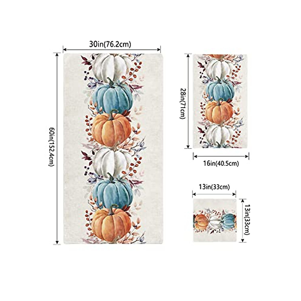 Fall Burlap Bathroom Towel Set,Microfiber Bath Kitchen Beach Hand Dish Towels Set,Quick Dry Luxury Soft Decorative Towels+Set Clearance Bulk Decor(3-PC) Teal Orange White Pumpkin Eucalyptus Leaves