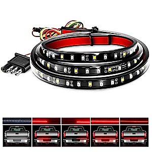 Nilight 48”/49” LED Tailgate Light Strip 90 LED Red/White for Running Light Brake / Turn Signal / Reverse Light，2 Years Warranty