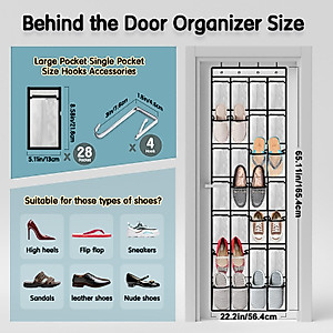 28 Compartment Breathable Mesh Pocket Over the Door Hanging Shoe Organizer, Closet Shoe Organizer, Large Men's and Women's Shoe Organizer, Hanging Over the Door Shoe Organizer (White)