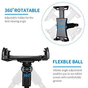 JUBOR Tablet Mounts for Microphone Stands, Microphone Tablet Holder, Mic Music Stand for iPad, iPad Pro, iPad Air, iPad Mini, 2, 3, iPhone, Smartphone 4.7-12.9" Tablets