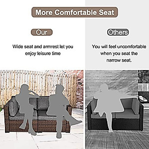 kinbor Outdoor Patio Furniture Set - 7 Pieces Outdoor Sectional Sofa, PE Rattan Wicker Patio Couch, Conversation Set with Coffee Table, Cushions for Porch, Backyard, Pool, Deck, Dark Grey