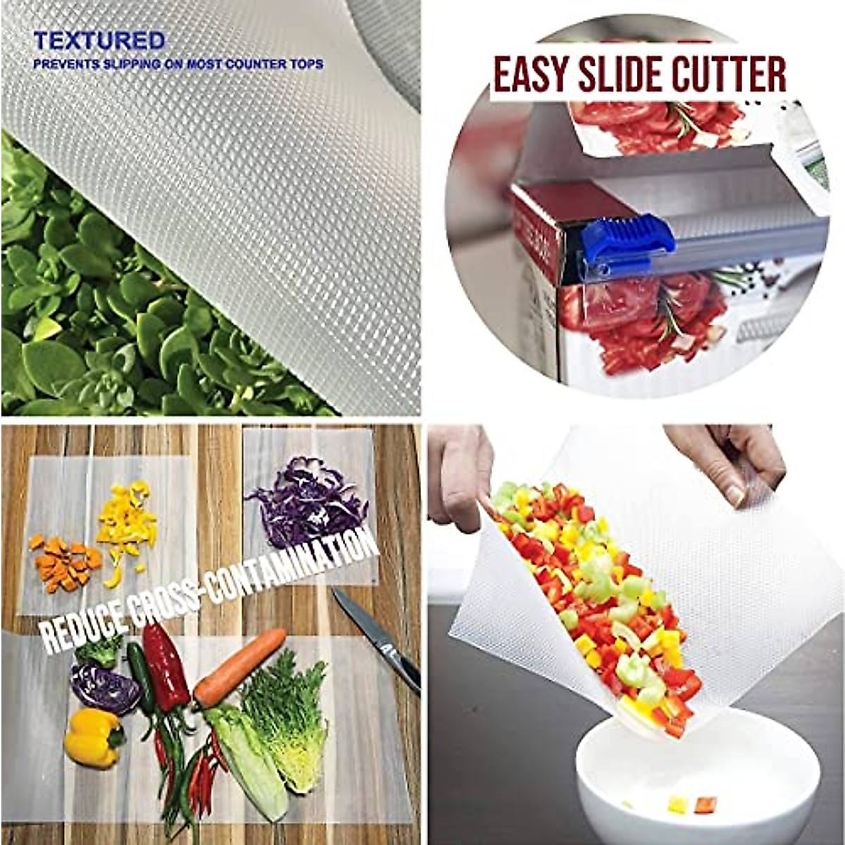GINSU Disposable Cutting Board, Salad Vegetable/Meat Chopping, Home/On-The-Go Use, Anti-Slip, Easy-Slide Cutter, Trim to Any Size, Recyclable/Reusable, 12" x 10-Ft Roll