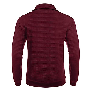 COOFANDY Men 1/4 Zip Polo Sweatshirt Long Sleeve Lightweight Collar Pullovers for Spring Fall Winter Wine Red