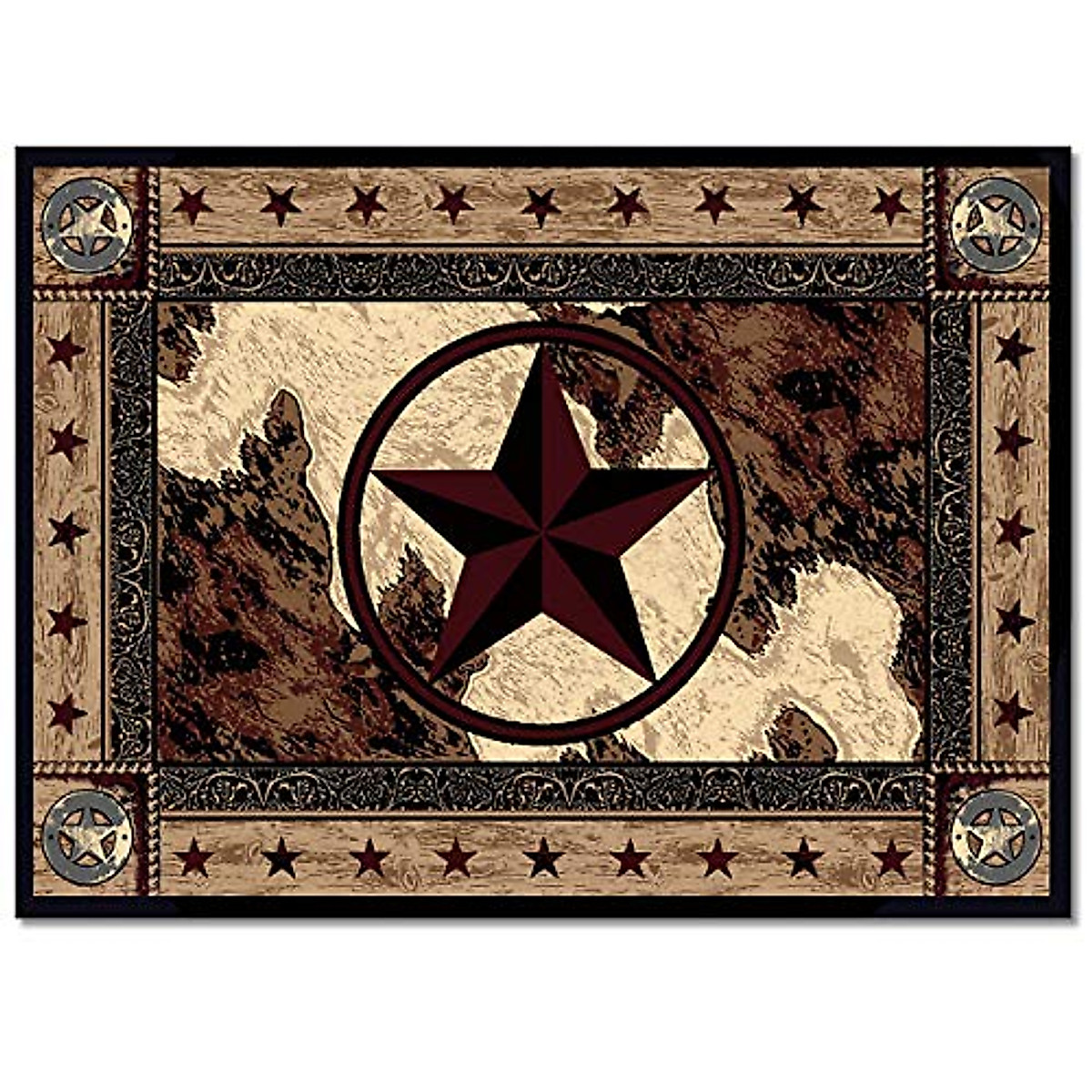 Area Rug 5'x7' Western Texas Star on Wood Panel Rustic Vintage Style Non-Skid Rubber Backing Modern Runner Rug Indoor Carpet for Bedroom/Living Room