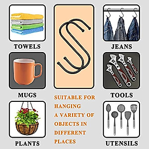 BYFU 40 Pack Black S Hook Hanging, Heavy Duty S Shaped Hooks for Utensils Clothes Bags Towels Plants (Medium)