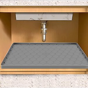 NECoRA Under Sink Mat,[34" x 22" x 1"] Under Sink Mats for Kitchen Waterproof, Silicone Sink Cabinet Protector Mats for Kitchen & Bathroom, Under Sink Liner Leaks Spills Tray with Drain Hole,Grey