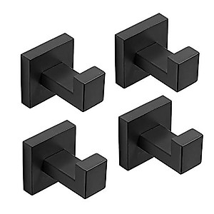 Hiendure 4 Pack Matte Black Robe Hook Wall-Mounted Towel Hook Coat Hanger for Bathroom Bedroom Kitchen